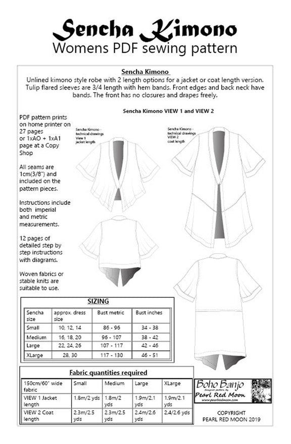 Sencha Kimono, PDF sewing pattern – Boho Banjo art to wear